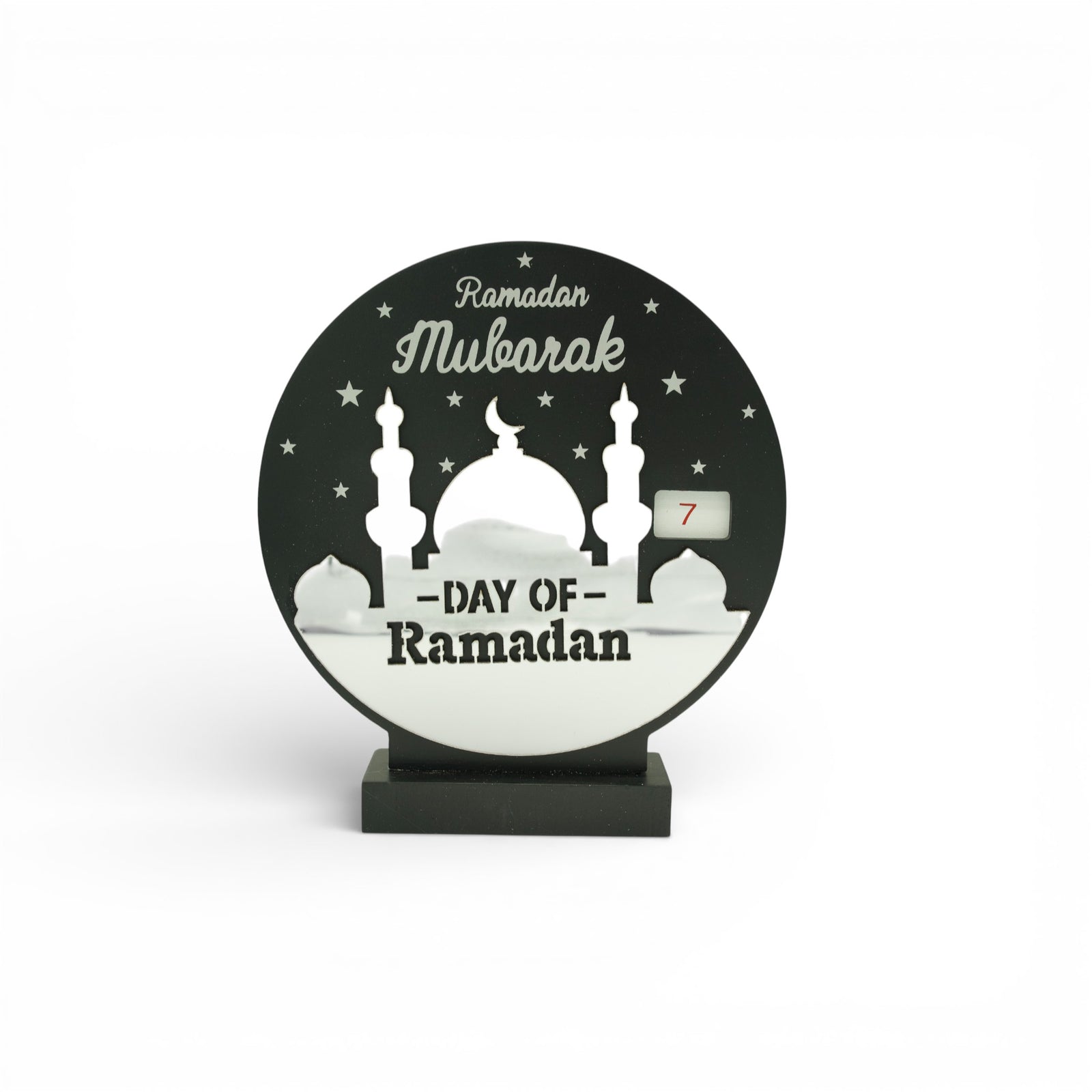 Metallic Black & Silver Round Shape Wooden Ramadan Countdown Calendar