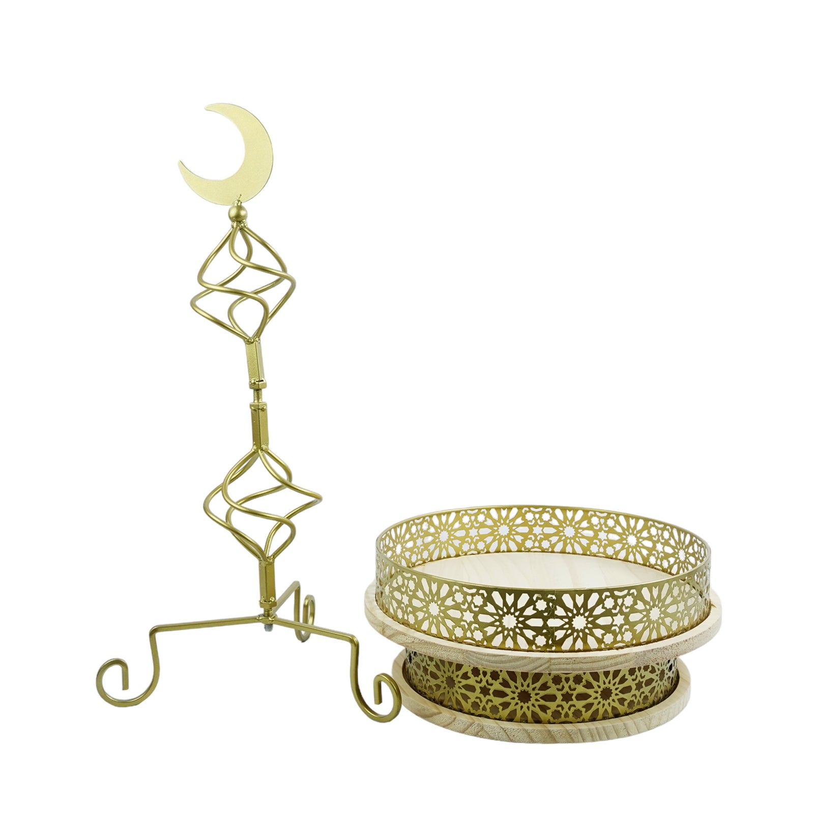 2 Tier Brushed Gold Cake Dessert Display Stand Geometric Cut out (K-27