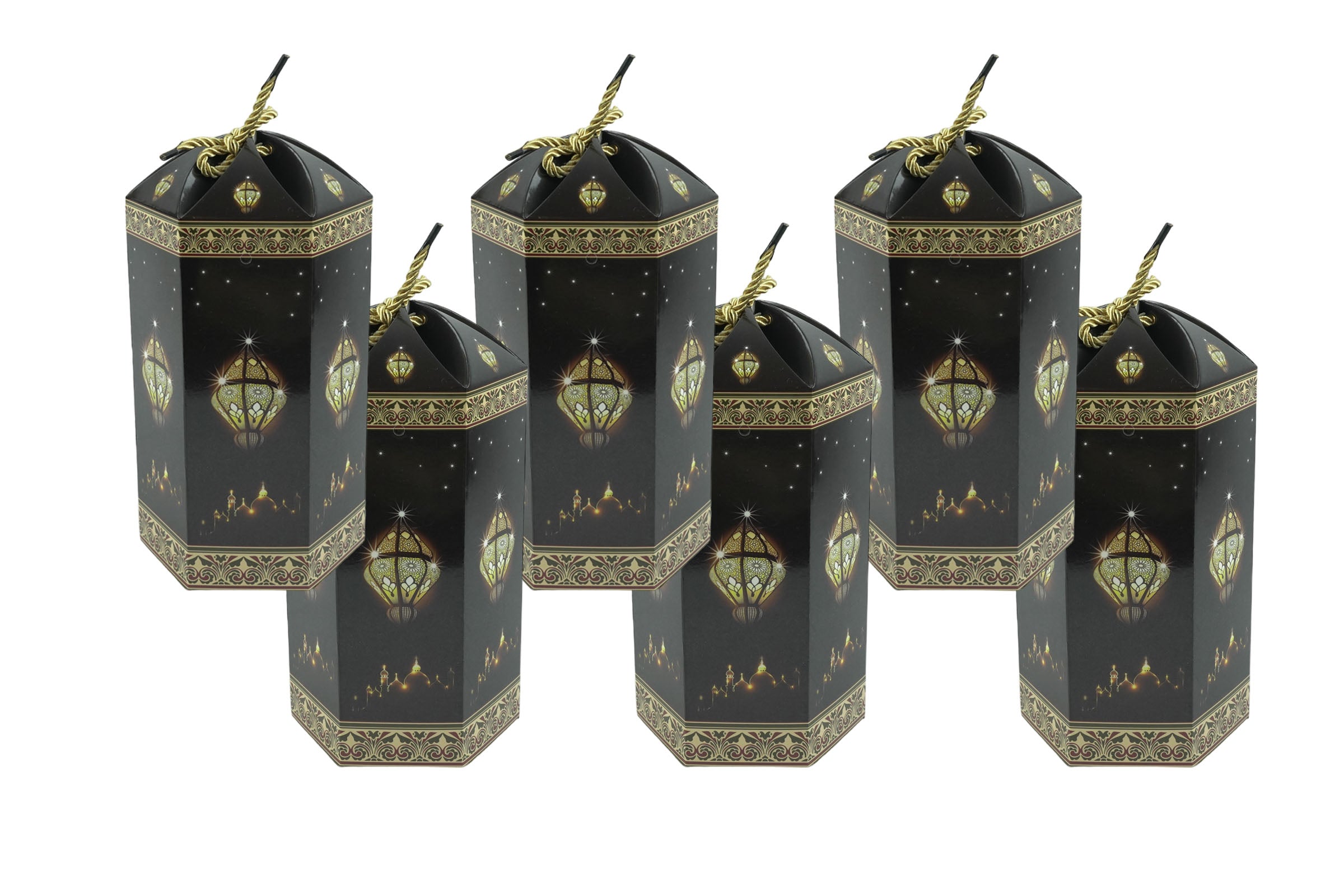 Large Hamper Style Hexagon Lantern Favour Party Boxes with Rope Handle
