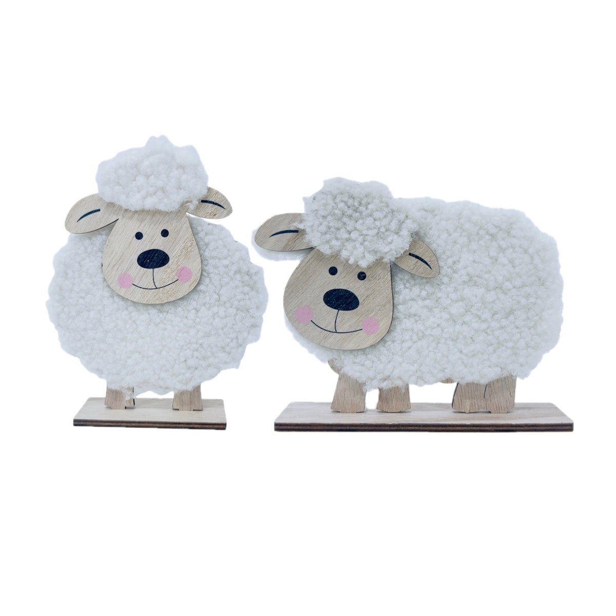 Pack of 2 Large Wooden Sheep Decorations for Eid al-Adha - Fluffy Tabl