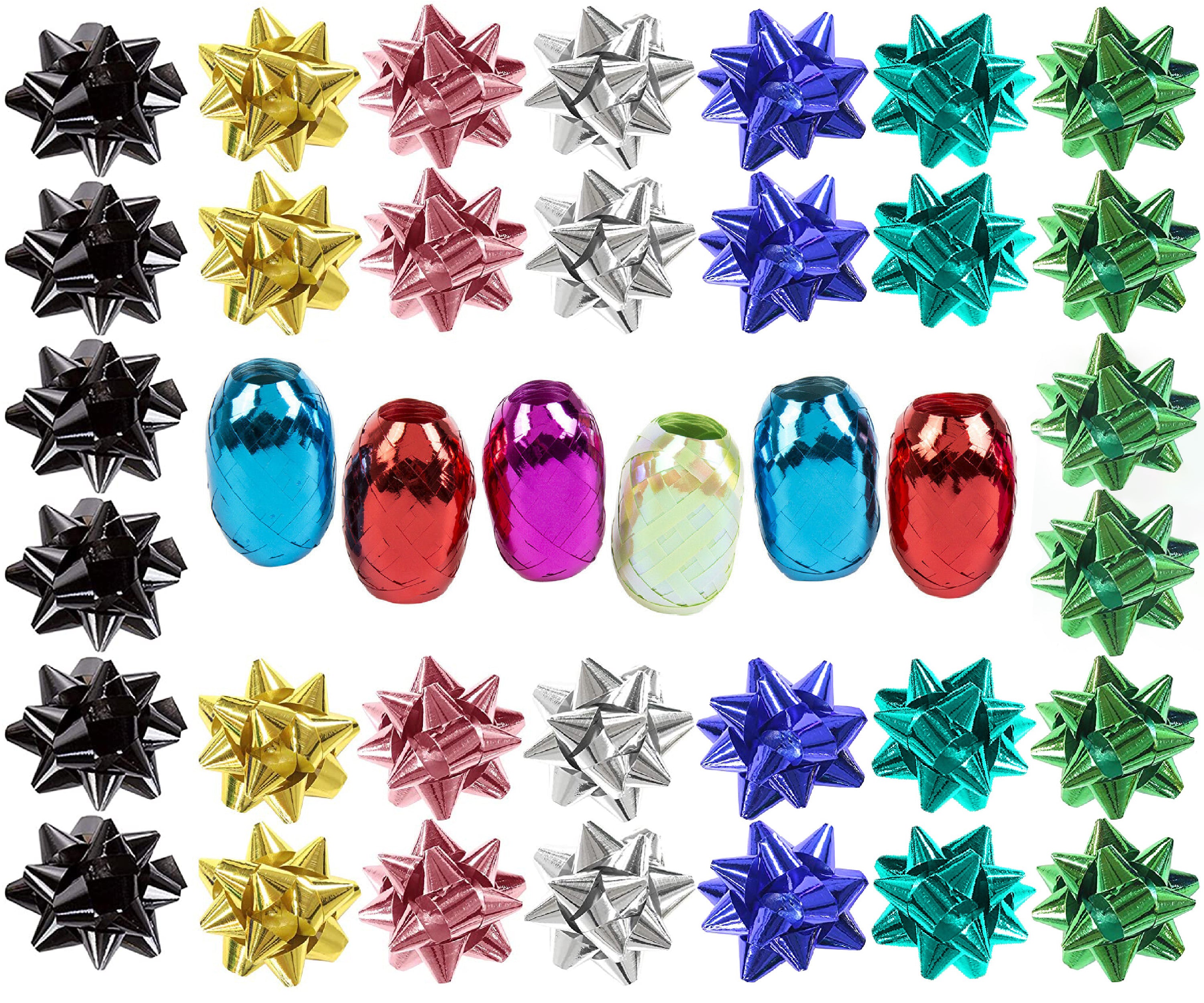 48 x Mini Gift Bows & 120m Ribbon Bulk Set Self Adhesive Present Gift